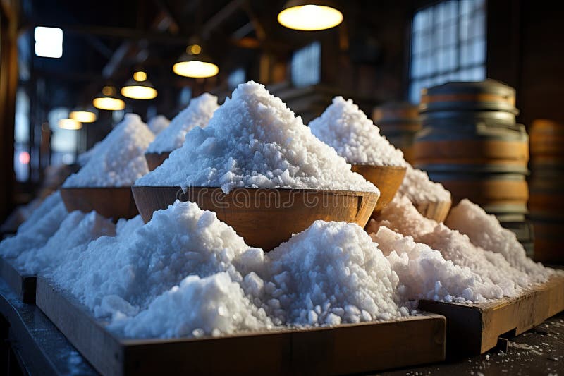 Mining Salt in Buckets for Further Conveyor Processing. Stock Photo ...