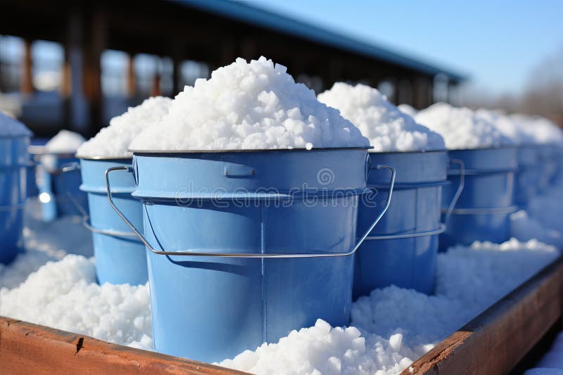Mining Salt in Buckets for Further Conveyor Processing. Stock Photo ...