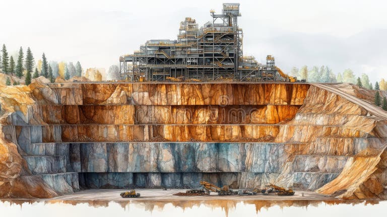 Mining Site Features Extensive Excavation and Mineral Processing ...