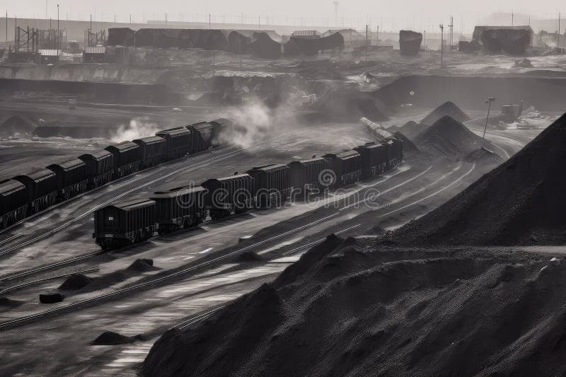 Mining Site, with Train Transporting Coal To Processing Plant Stock ...