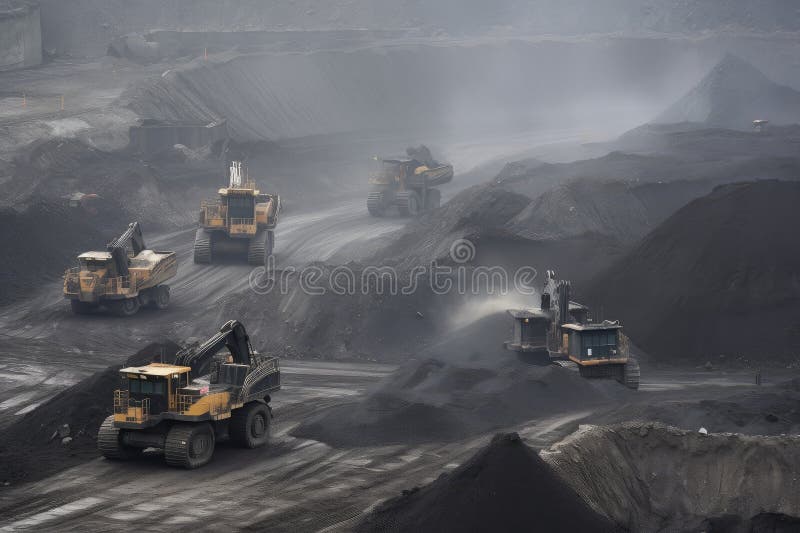 A Mining Site, with Workers Using Heavy Machinery To Extract the Coal ...