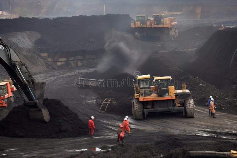 A Mining Site, with Workers Using Heavy Machinery To Extract the Coal ...