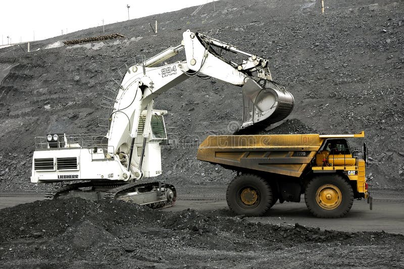 Mining, Excavator for Coal Mining. Stock Image - Image of load ...