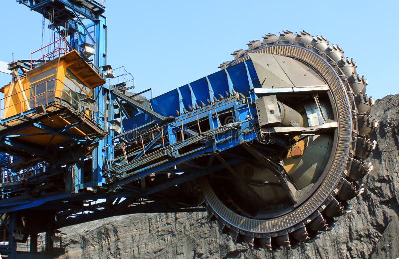 Mining, Rotary Excavator in the Coal Face. Stock Photo - Image of ...