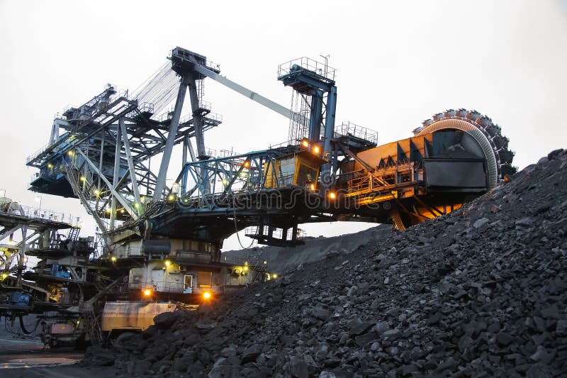 Mining, Rotary Excavator in the Coal Face. Stock Image - Image of black ...
