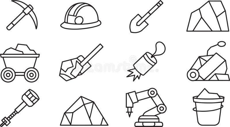 Mining Tools Outline Vector Set: Equipment for Mineral Extraction and ...