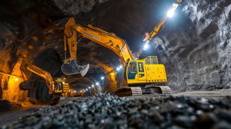 Mining Train in Underground Tunnel Stock Image - Image of atmosphere ...