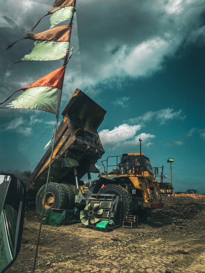 Mining Truck and Red and White Flag Stock Photo - Image of area ...