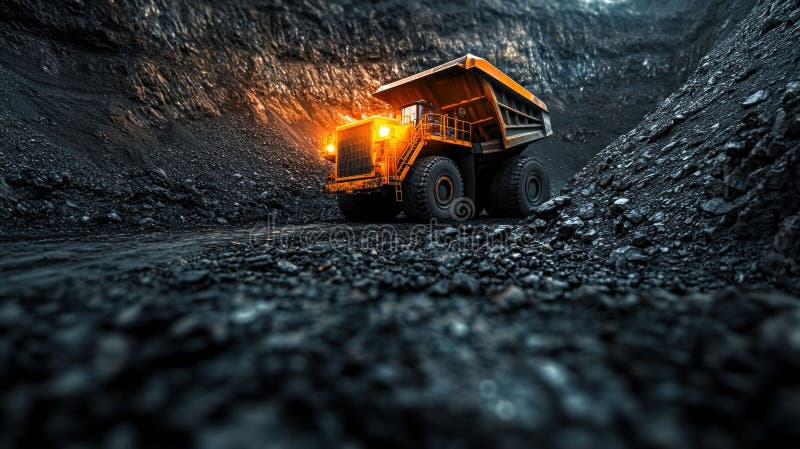 Mining Truck in Underground Tunnel with Glowing Coal Stock Illustration ...