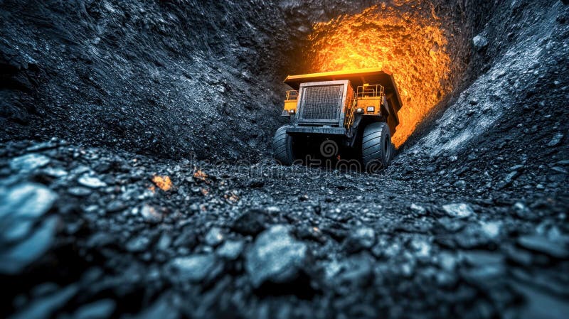 Mining Truck in Underground Tunnel with Glowing Coal Stock Illustration ...