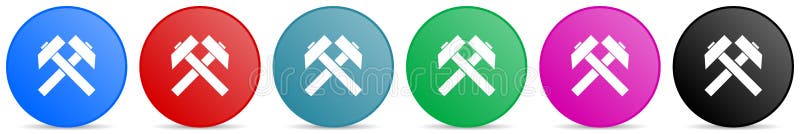Mining Vector Icons, Set of Circle Gradient Buttons in 6 Colors Options ...
