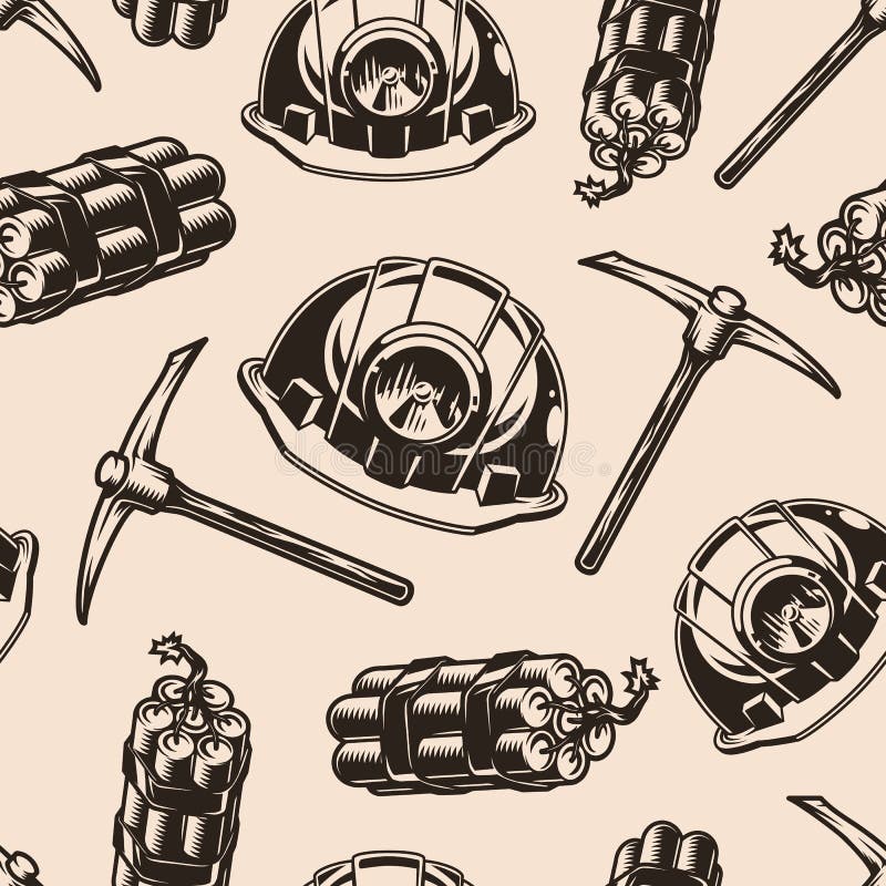 Mining Vintage Seamless Pattern Stock Vector - Illustration of pick ...