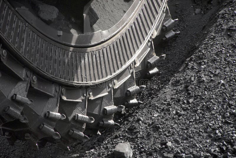 Mining, Bucket Wheel Excavator and Loader Stock Photo - Image of energy ...