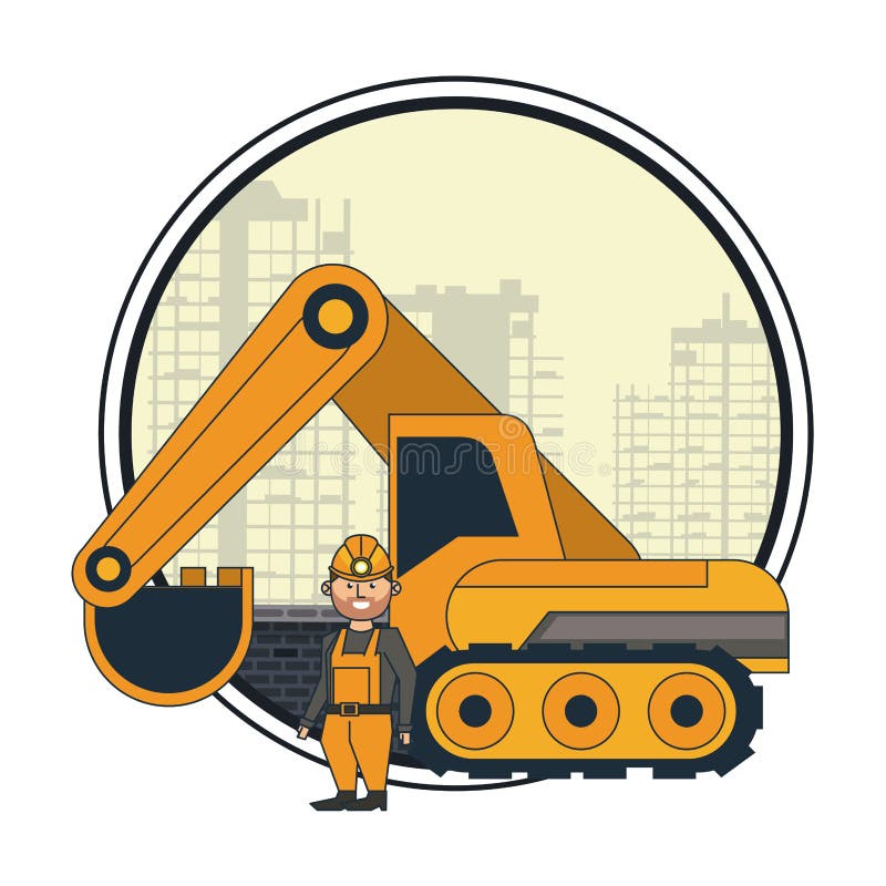 Mining worker with backhoe stock vector. Illustration of equipment ...