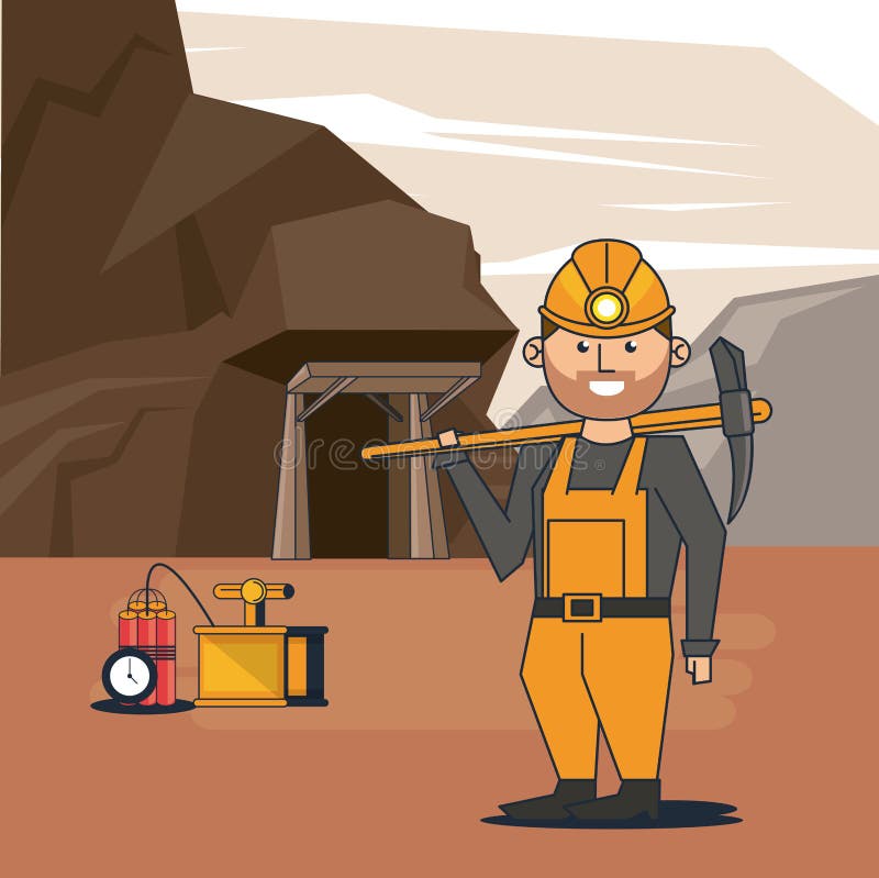 Mining worker cartoon stock vector. Illustration of machine - 129365185