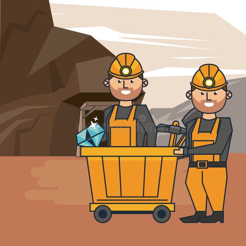 Mining Workers with Drill and Pick Stock Vector - Illustration of ...