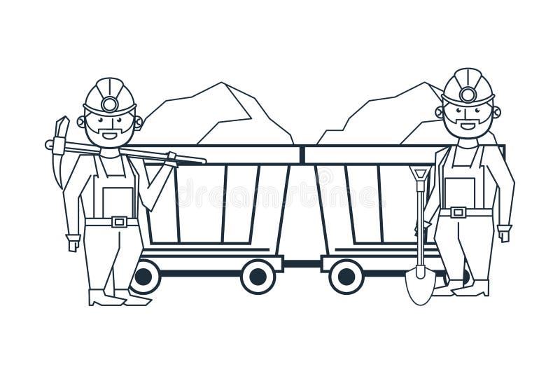Mining and Workers Cartoon Black and White Stock Vector - Illustration ...