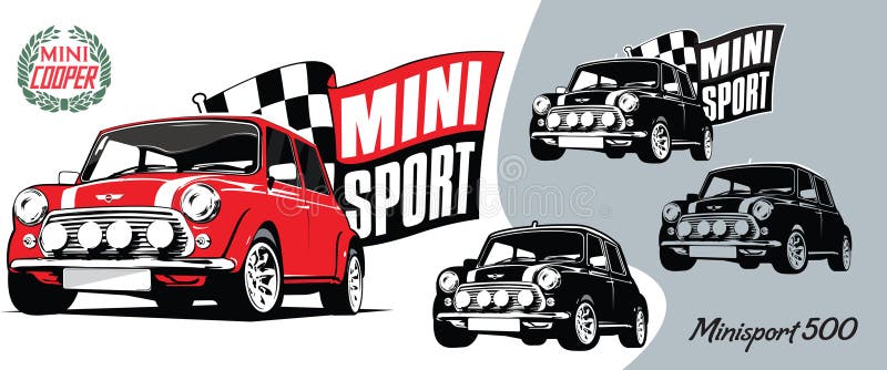 Minisport500 Vintage Mini Cooper Car Vector Illustration Editorial ...