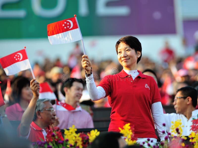 Minister Grace Fu Waving Flag during NDP 2012 Editorial Photo - Image ...