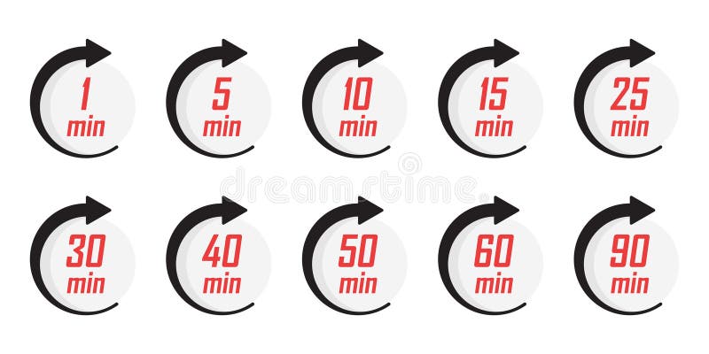 From 1 Minite To 90 Minutes on Stopwatch Icon in Flat Style. Clock Face ...