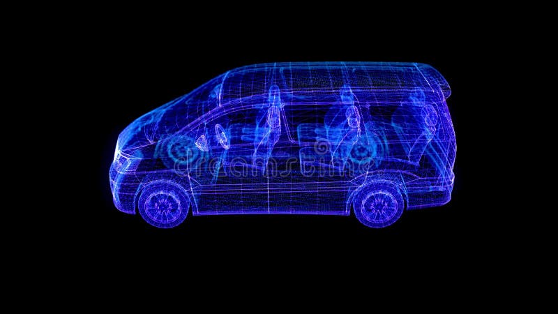 Minivan. Blue Particle and Lines Form 3d Mesh Minivan 3d Model Car ...