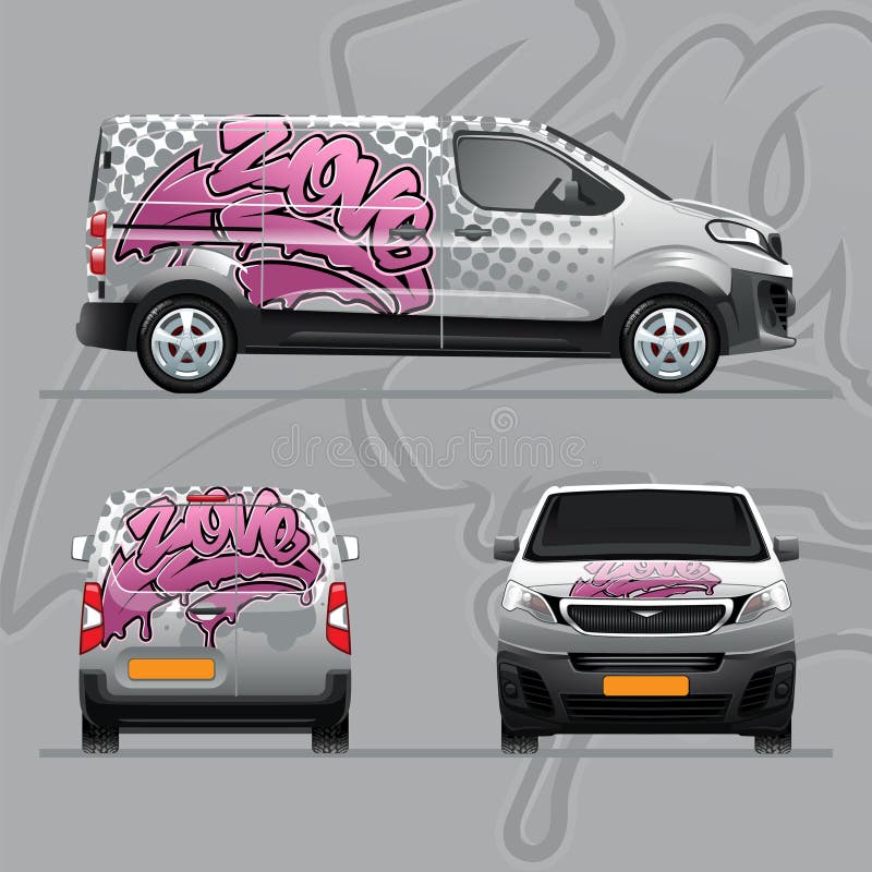 Minivan with Inscriptions from All Sides in Real Execution. Stock ...