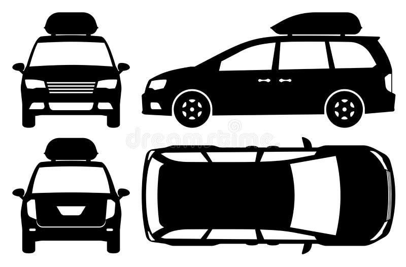 Minivan Silhouette Vector Illustration with Side, Front, Back, Top View ...