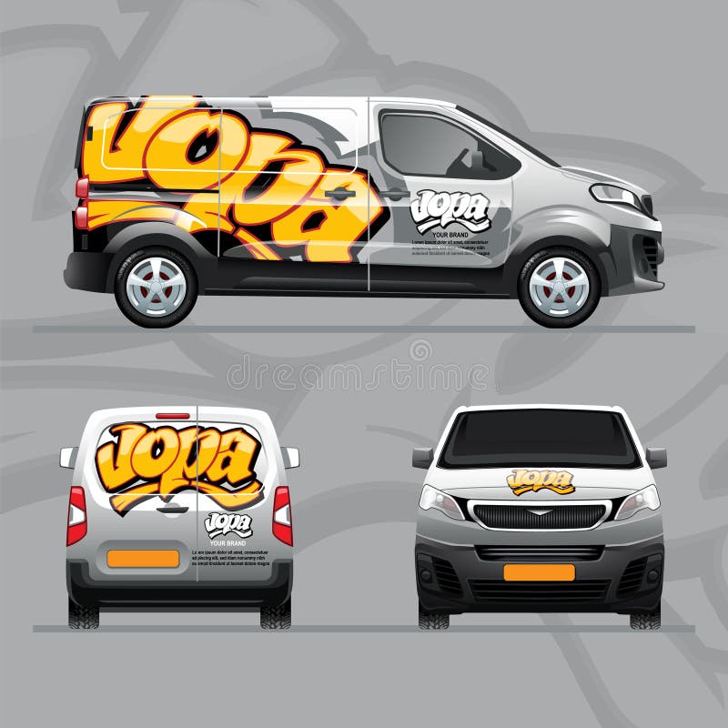 Minivan Template Set from All Sides with Brand. Stock Illustration ...