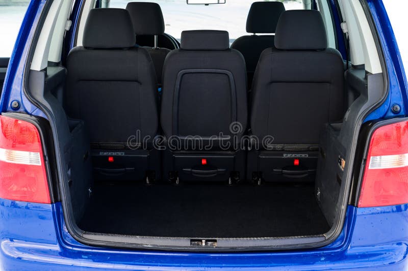 Minivan Trunk with Rear Seats. Car, Trunk in the Car and Its Components ...