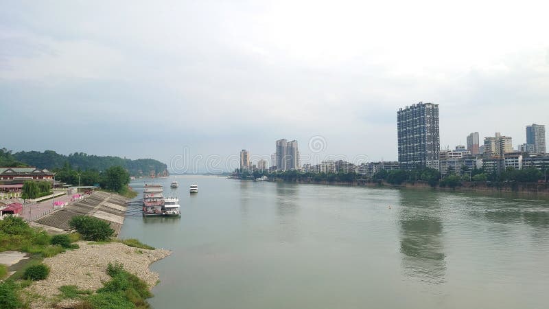 Minjiang River, Leshan City Stock Image - Image of buildings, ship ...