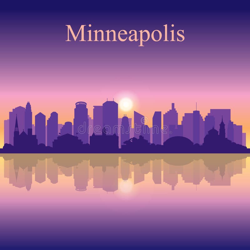 Minneapolis City Silhouette on Sunset Background Stock Vector ...