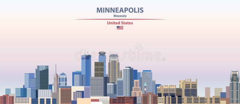 Minneapolis Cityscape on Sunset Sky Background Vector Illustration with ...