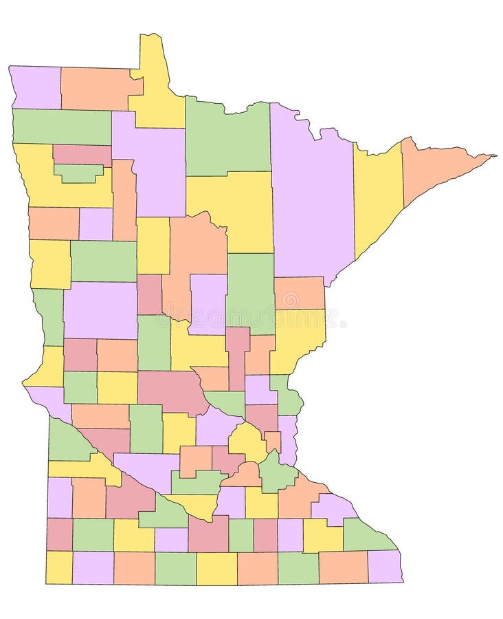 Minnesota County Map, All Counties in Several Colours Ilustração Stock ...