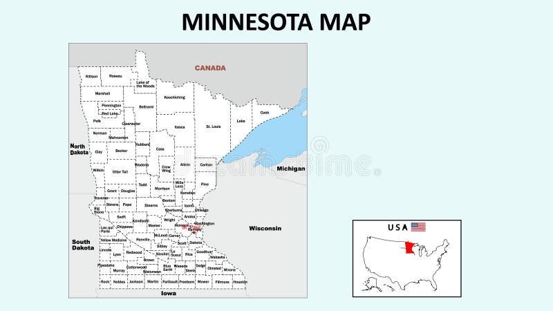 Minnesota Map. Political Map of Minnesota with Boundaries in White ...