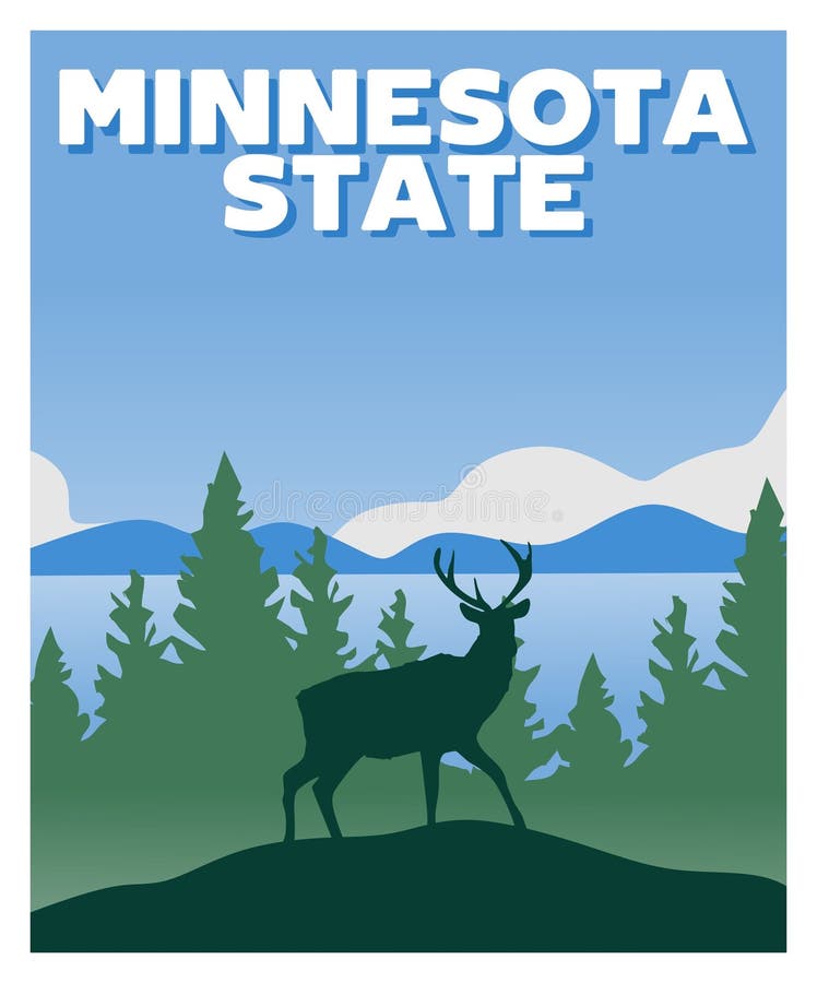 Minnesota State with Deer Silhouettes and Beautiful Views Stock Vector ...