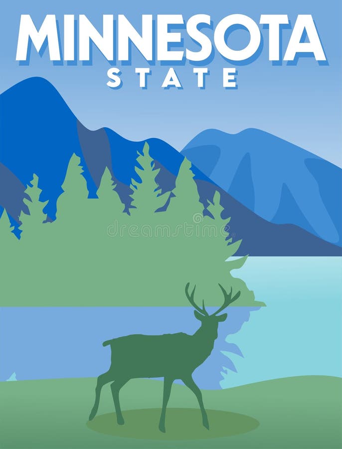 Minnesota State with Deer Silhouettes and Beautiful Views Stock Vector ...