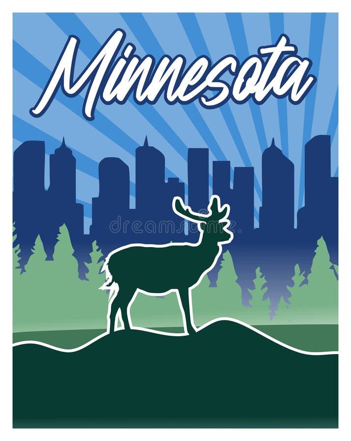 Minnesota State with Deer Silhouettes and Beautiful Views Stock Vector ...