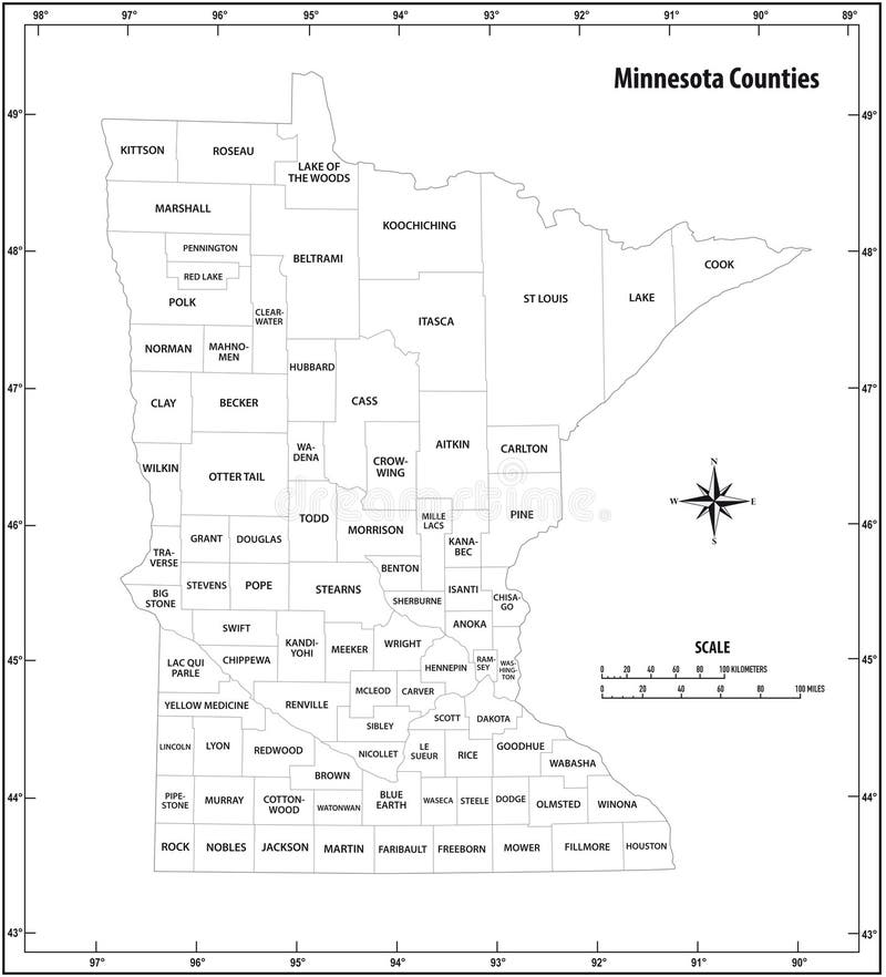 Minnesota Black Outline Map. State of USA Stock Illustration ...
