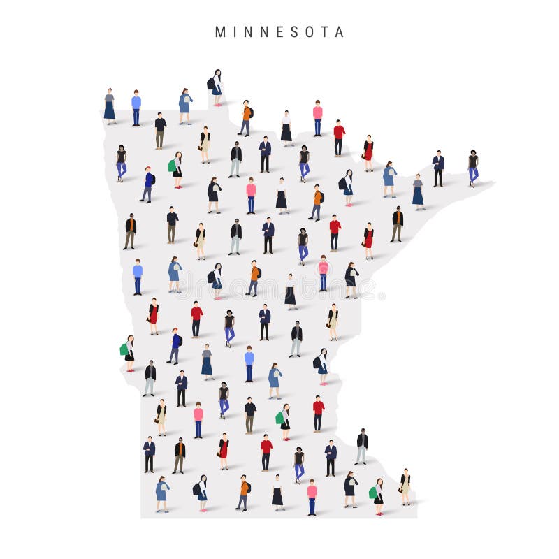 Minnesota US State Population Map. Large Group of People. Flat Vector ...
