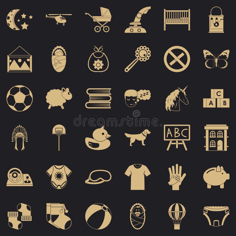 Minor Icons Set, Simple Style Stock Vector - Illustration of child ...