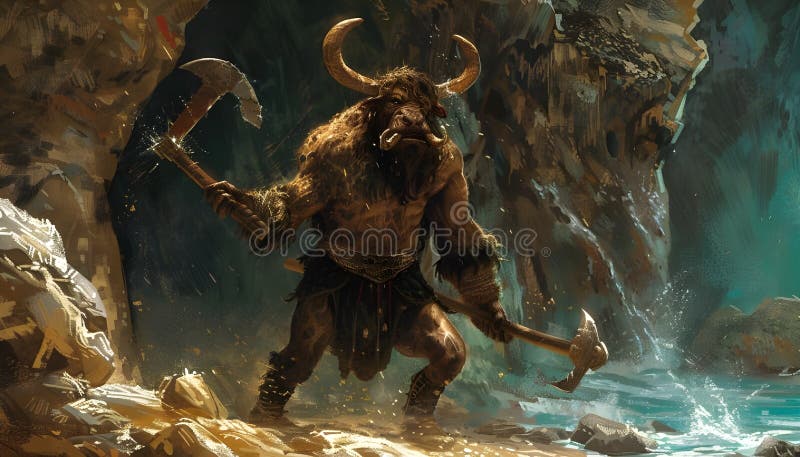 Minotaur with axe stock illustration. Illustration of greek - 311463180
