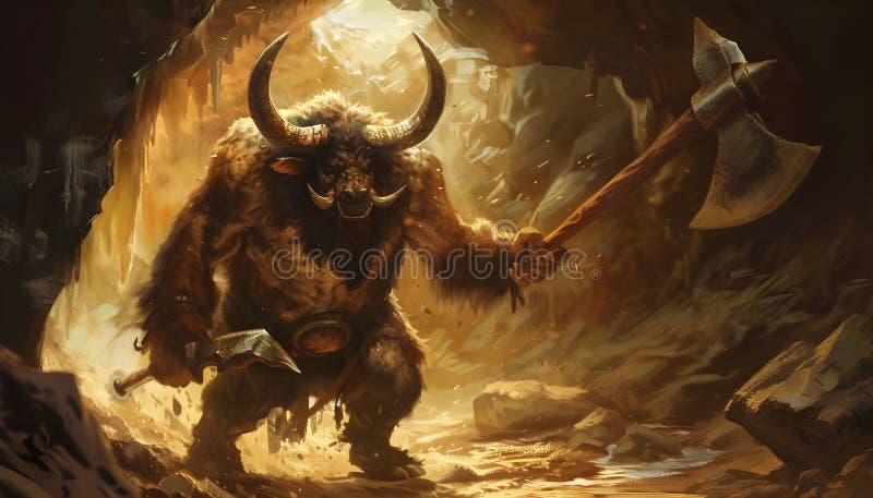 Minotaur with axe stock illustration. Illustration of speculative ...