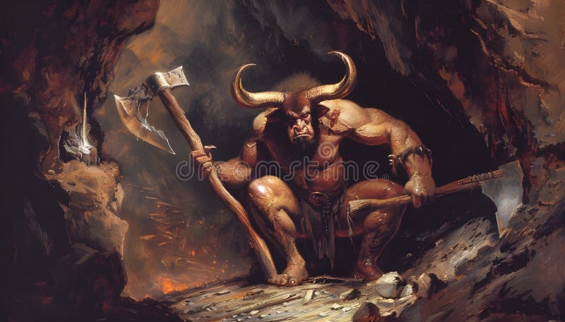 Minotaur with axe stock illustration. Illustration of leviathan - 311463192