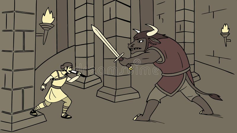 Minotaur Fighting Warrior, Mythology, and Ancient Battles Vector Design ...