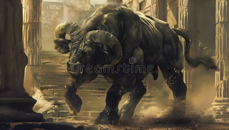 Minotaur from Greek legend stock illustration. Illustration of ...