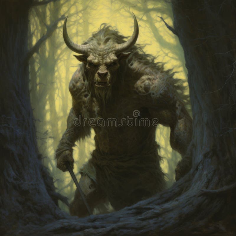 Minotaur in Haunted Forest: a Dark and Dynamic Illustration by John ...