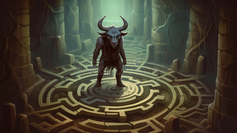 A minotaur in a labyrinth stock illustration. Illustration of mythical ...