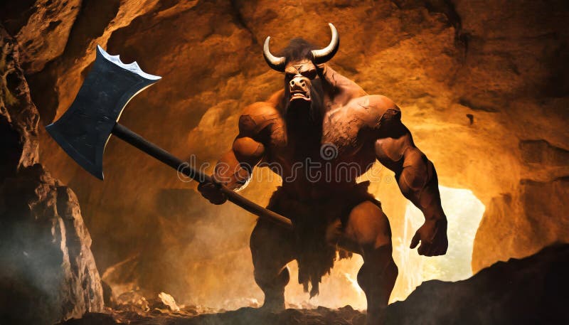 Minotaur in an Underground Cave Stock Illustration - Illustration of ...