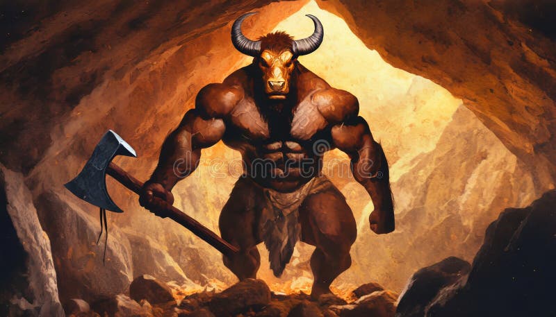 Minotaur in an Underground Cave Stock Illustration - Illustration of ...
