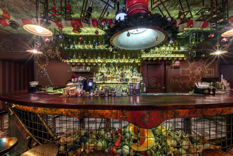 MINSK, BELARUS - DECEMBER, 2017: Inside Interior in Modern Pub ...